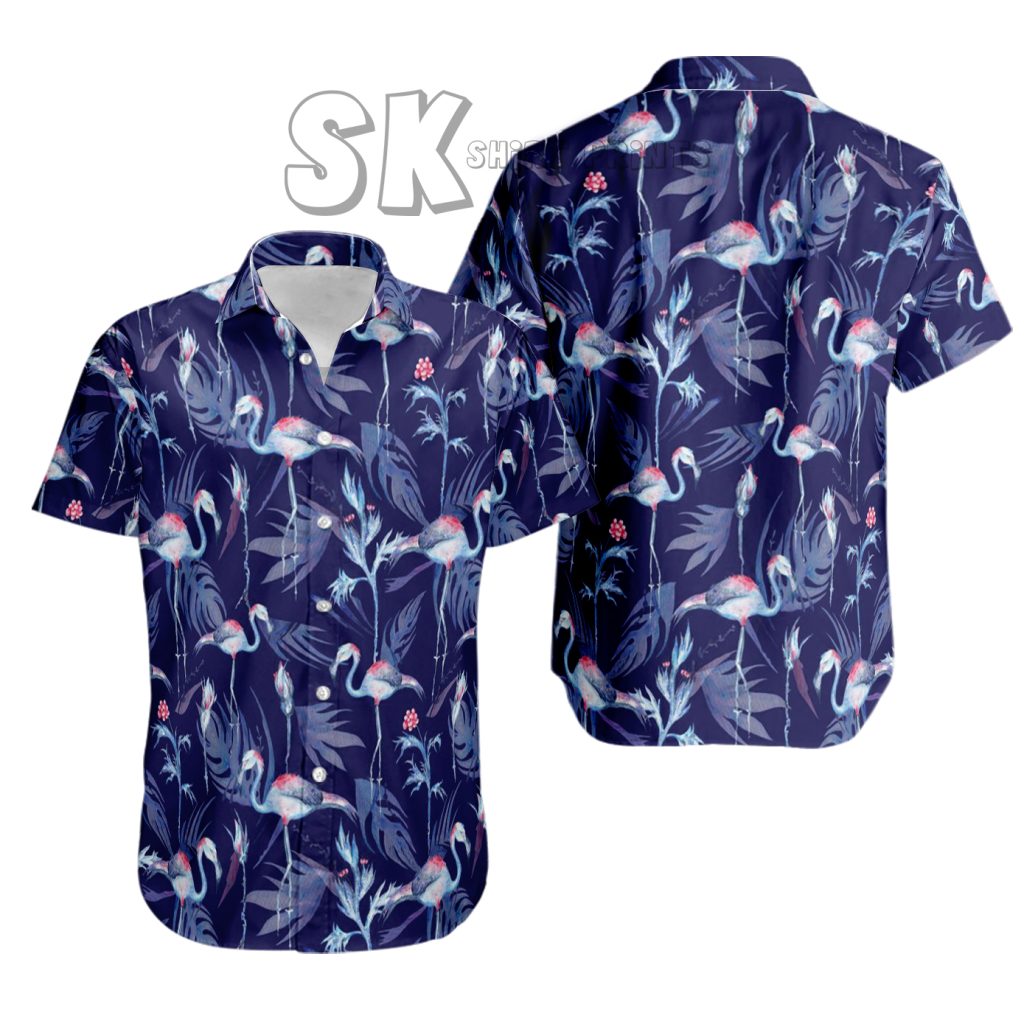 Purple Hawaiian Shirt Pink Flamingo Custom Photo Print