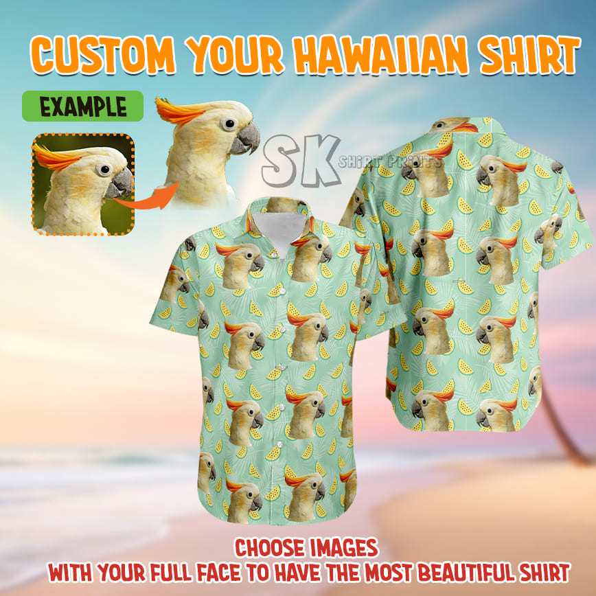 Hawaiian Shirt with Custom Face – Cockatoo Parrot on Mint Green ...