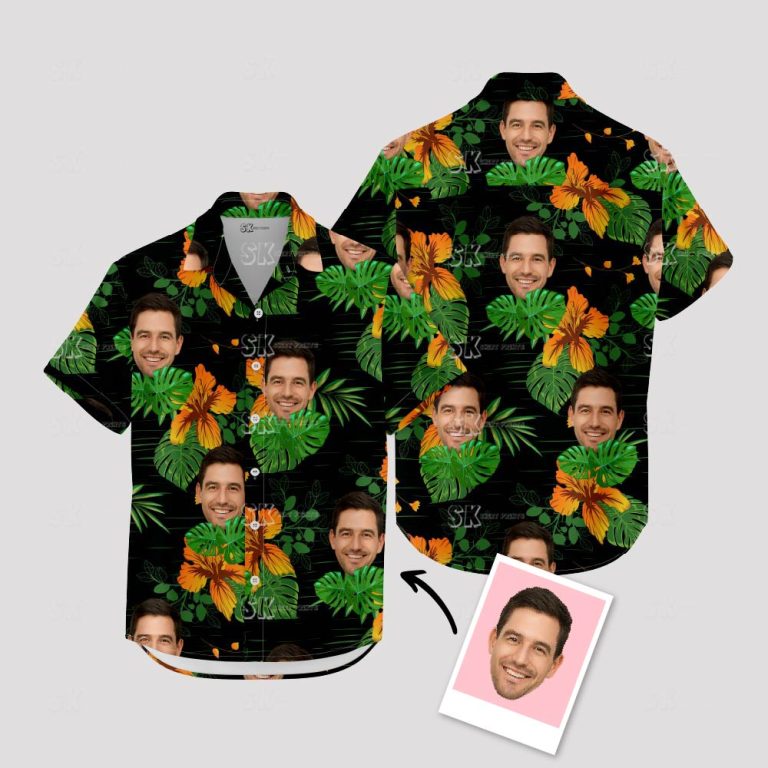 Custom Face Hawaiian Shirt - Black Tropical Print for Men